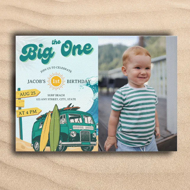 The Big One Surf Vintage 1st birthday Photo Invitation | Zazzle