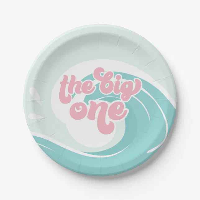 The Big One Wave Pink Beach Birthday Paper Plates | Zazzle