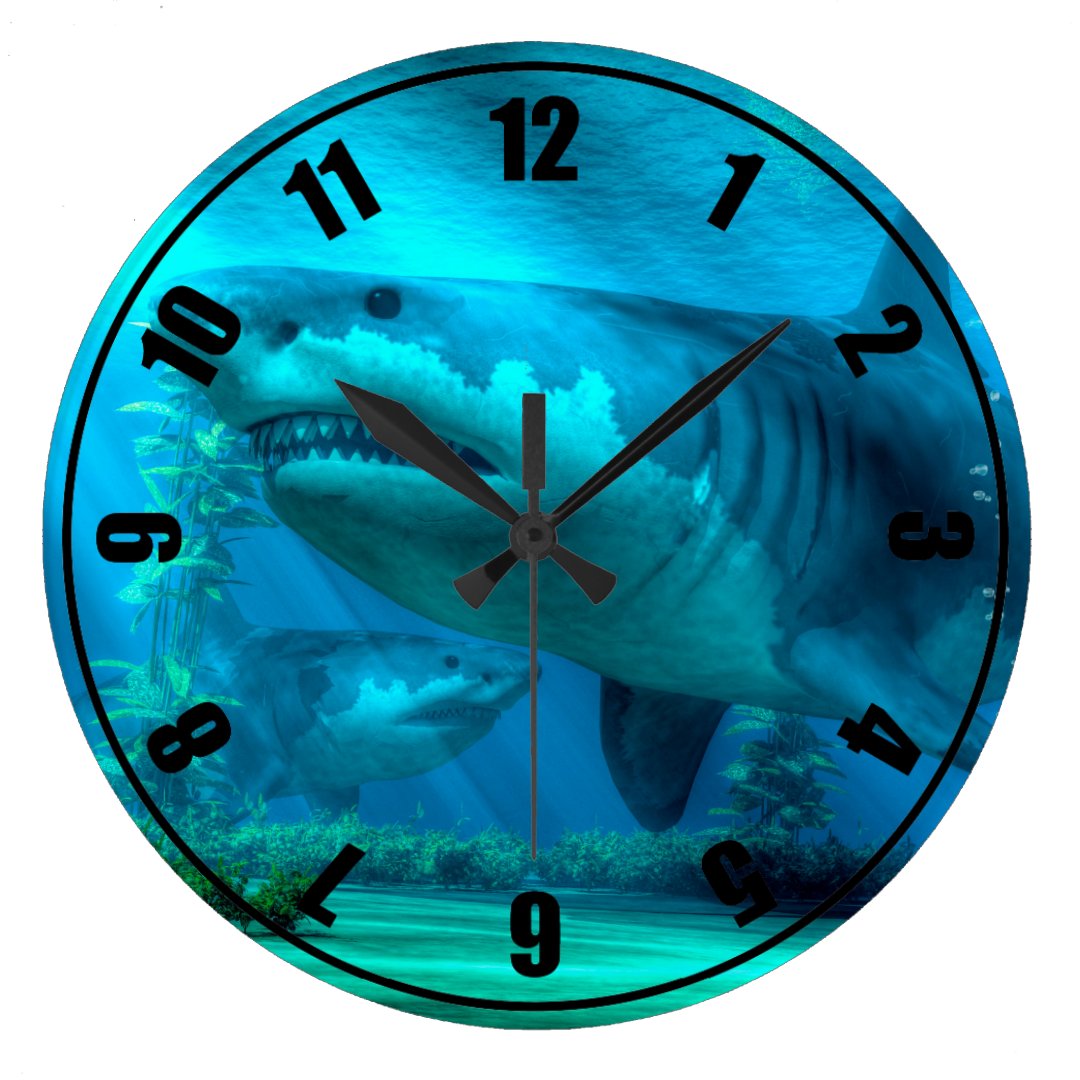 The Biggest Shark Large Clock | Zazzle