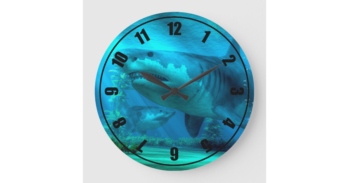 The Biggest Shark Large Clock | Zazzle