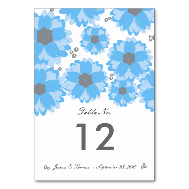 The Blue Blossom Wedding Collection Table Numbers | Zazzle