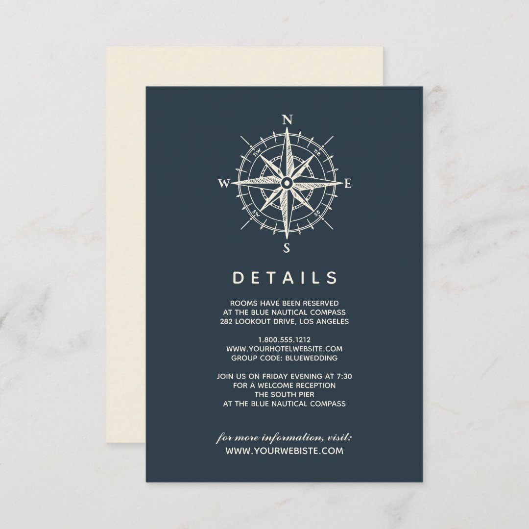 The Blue Compass | Wedding Guest Details Invitation | Zazzle