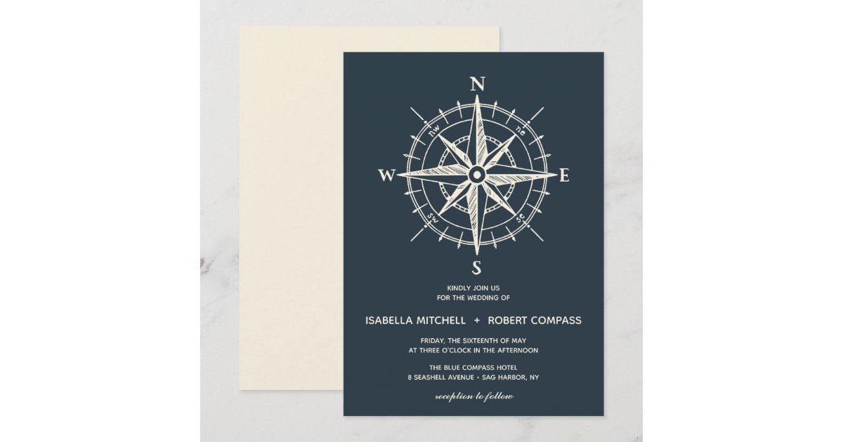 The Blue Compass | Wedding Invitation | Zazzle