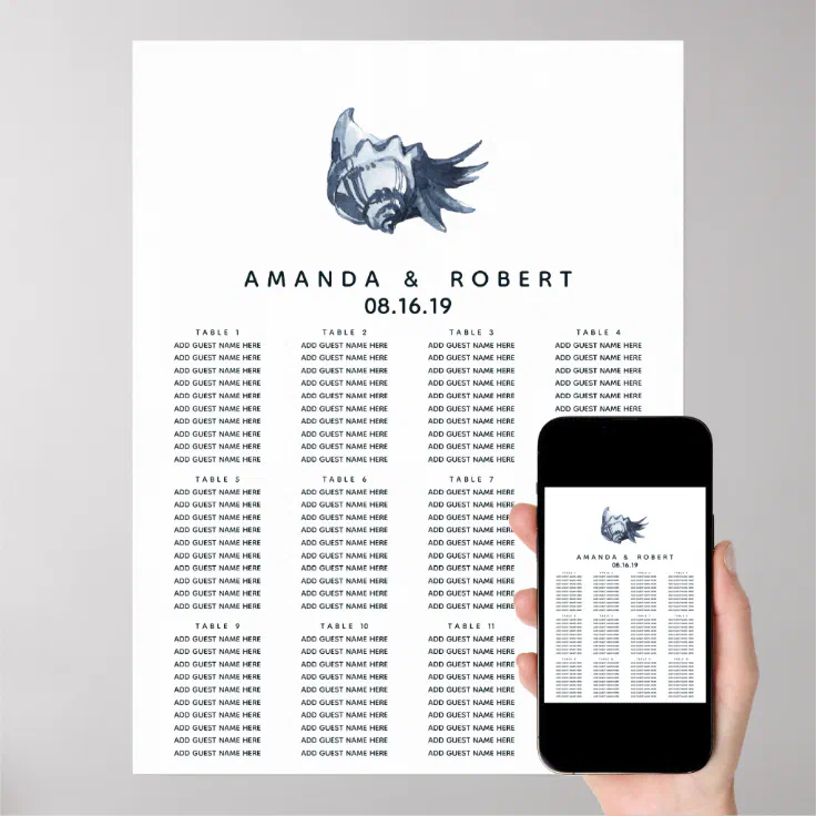 The Blue Seashell | Nautical Wedding Seating Chart | Zazzle