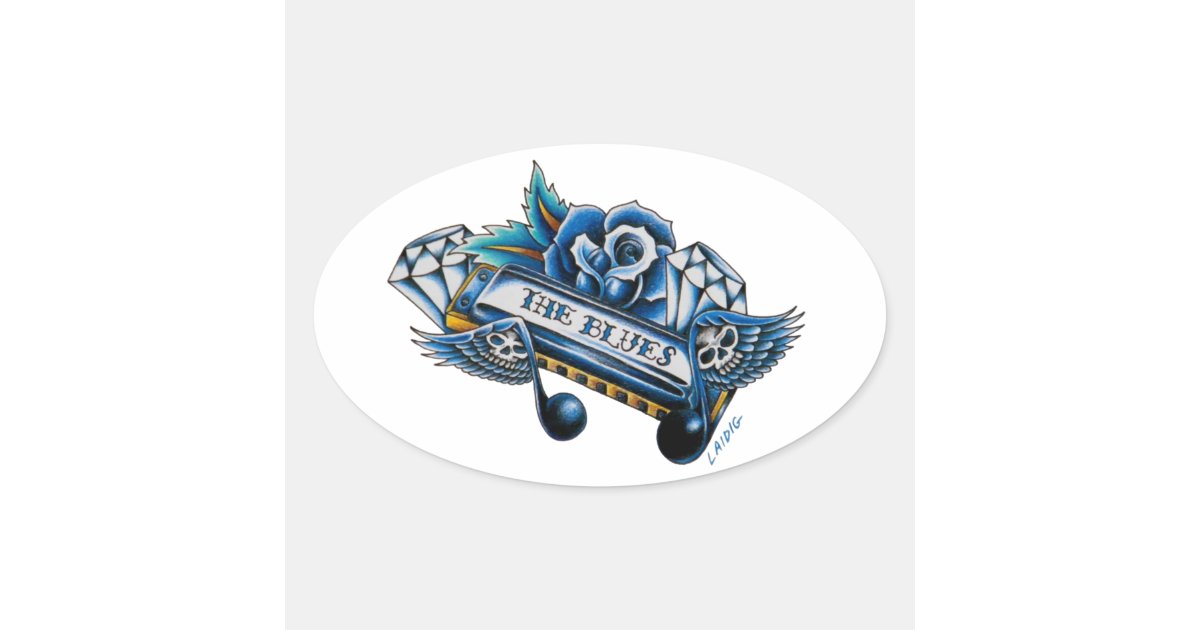 The Blues Harmonica Flash Art Oval Sticker | Zazzle