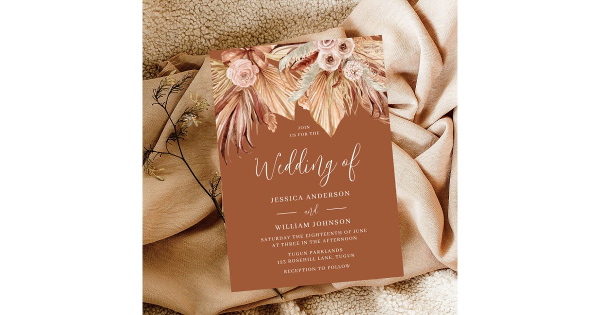 The Boho Wedding: Bohemian Terracotta Dried Floral Invitation | Zazzle