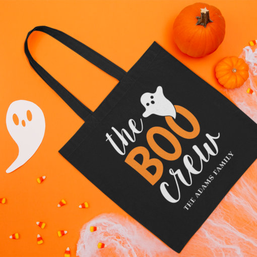 The Boo Crew Halloween Black Orange Family Name Tote Bag | Zazzle