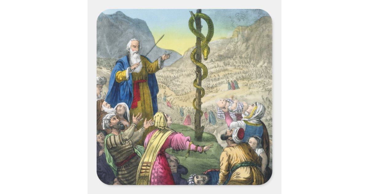 The Brazen Serpent, from a bible printed by Edward Square Sticker | Zazzle