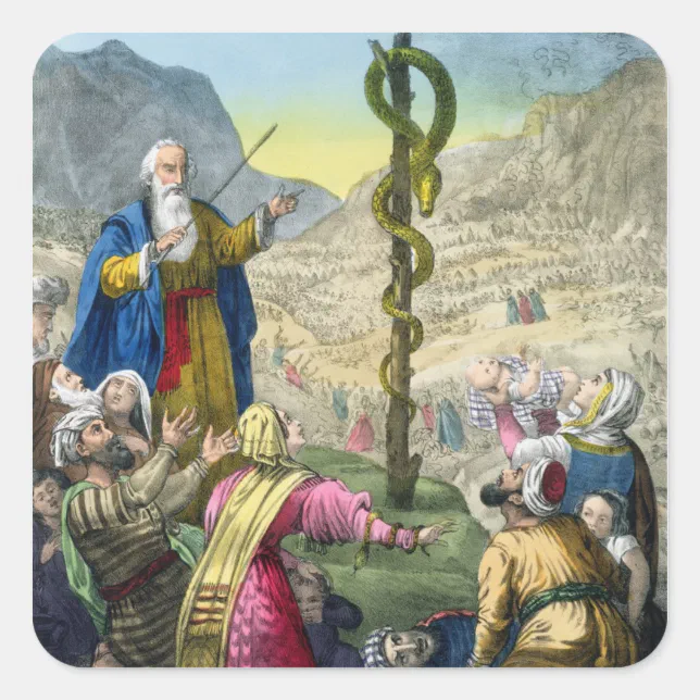 The Brazen Serpent, from a bible printed by Edward Square Sticker | Zazzle