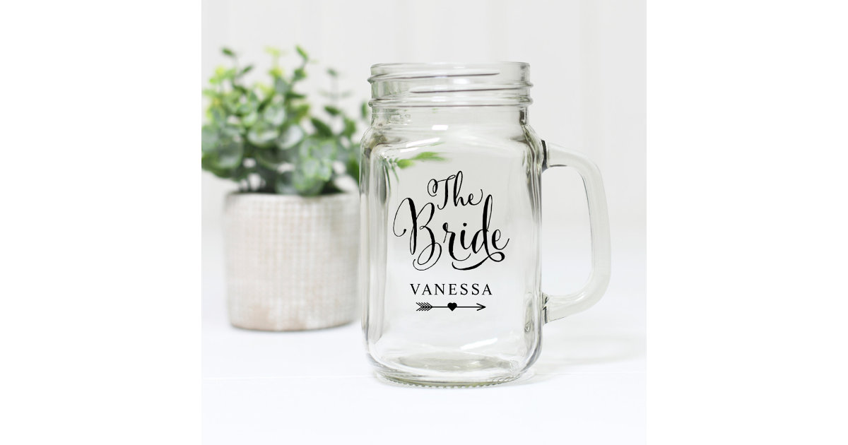 The Bride Black Script Custom Boho Wedding Mason Jar | Zazzle