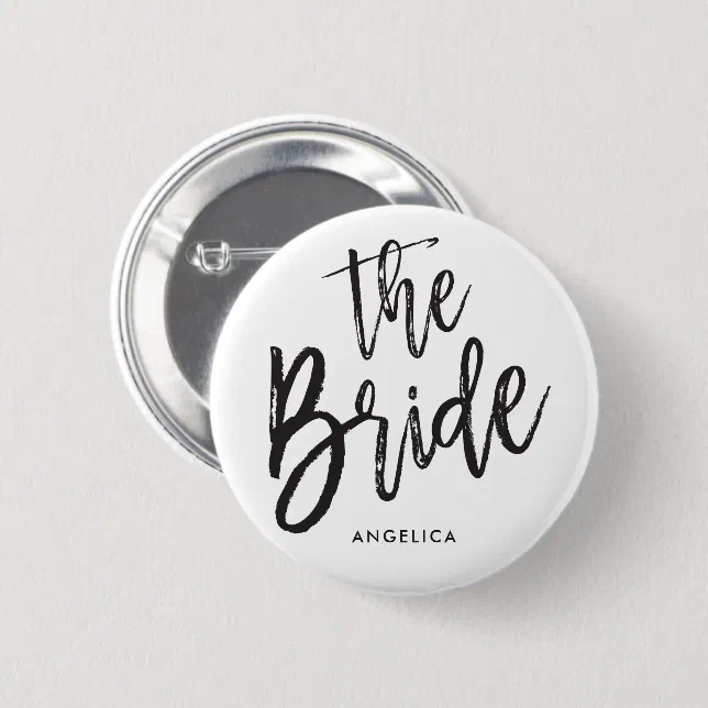 The Bride | Black Script Style Custom Wedding Button | Zazzle