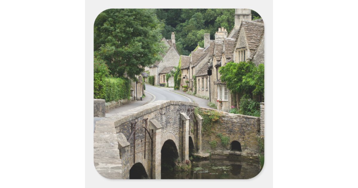 The bridge in Castle Combe, UK square sticker | Zazzle