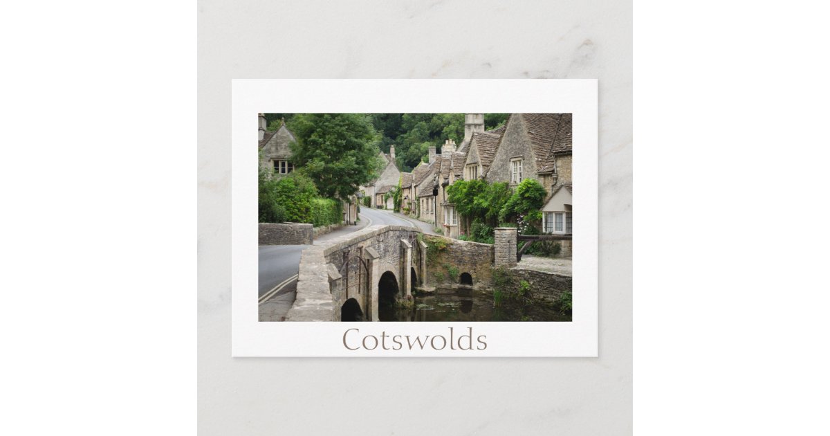 The bridge in Castle Combe, UK text postcard | Zazzle