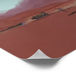 The car is parked in desert mountains landscape poster | Zazzle