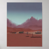 The car is parked in desert mountains landscape poster | Zazzle
