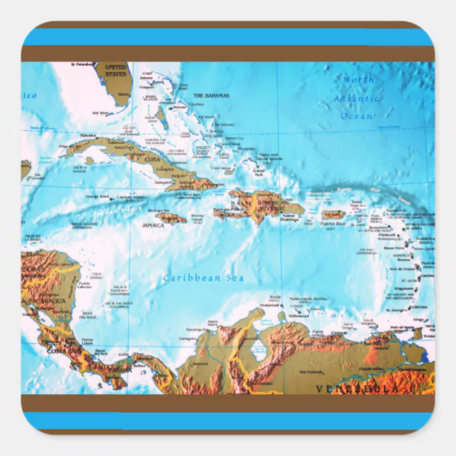 The Caribbean (map) Square Sticker | Zazzle