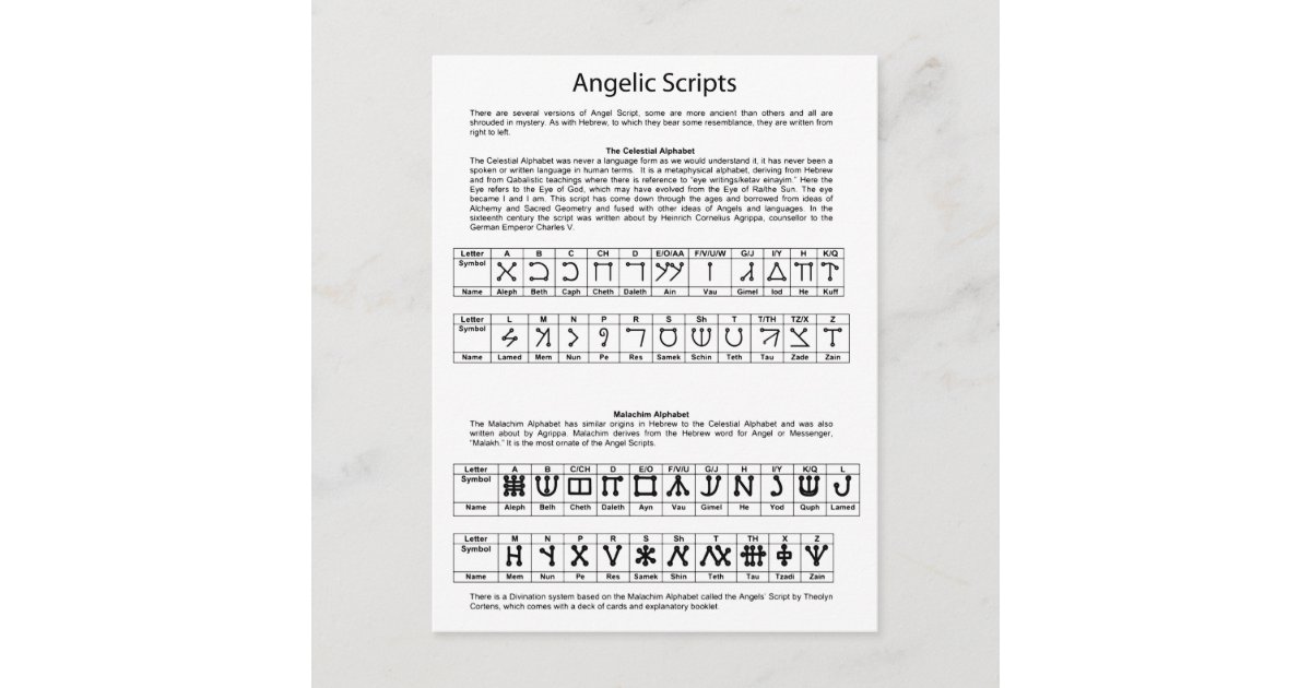 The Celestial Alphabet Angelic Script Chart | Zazzle.com