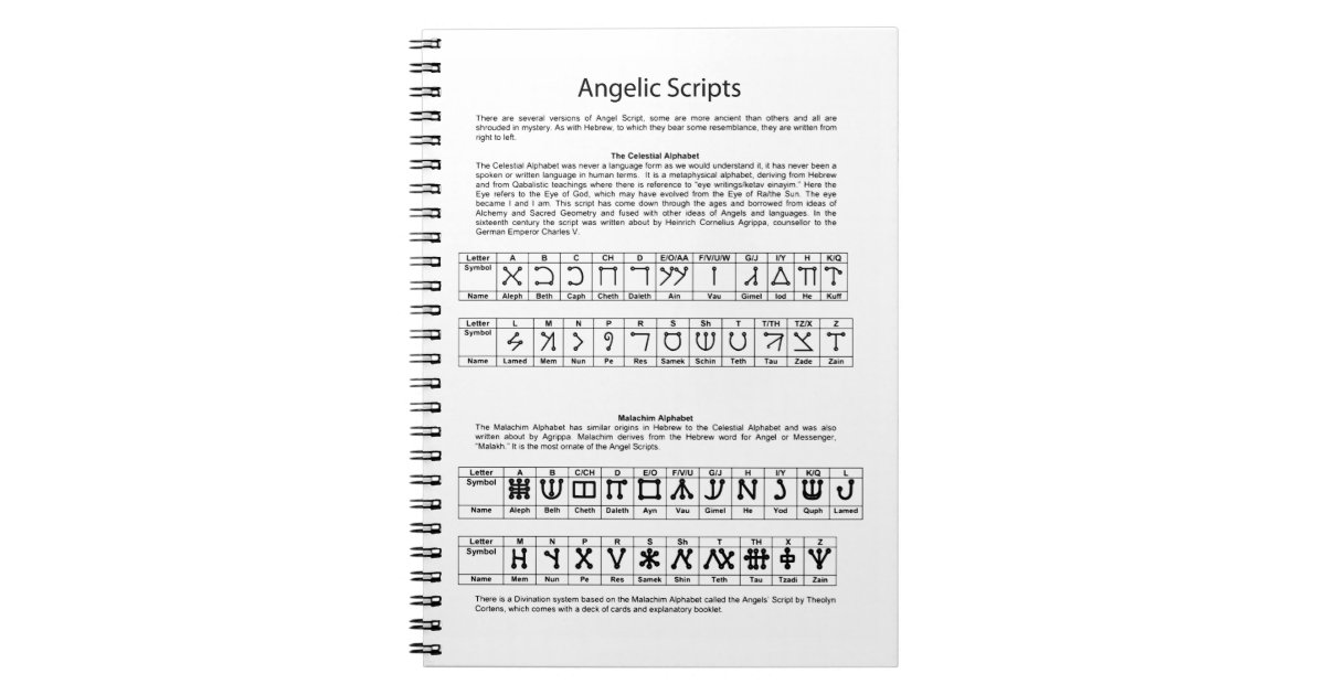 The Celestial Alphabet Angelic Script Chart Notebook | Zazzle