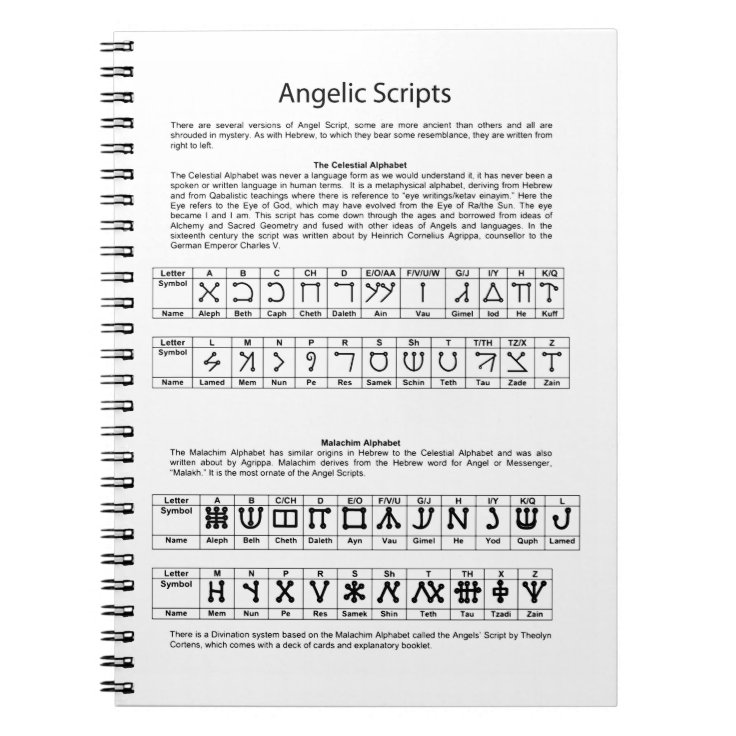 The Celestial Alphabet Angelic Script Chart Notebook | Zazzle