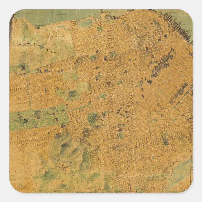 The Chevalier Map of San Francisco Square Sticker | Zazzle