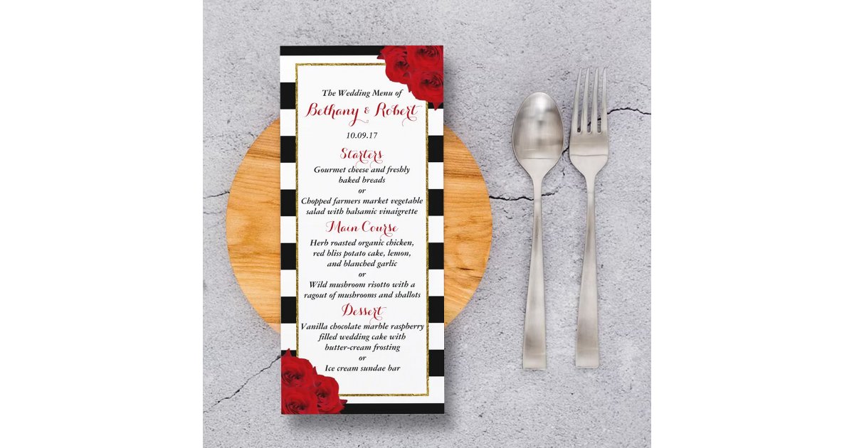 The Chic Modern Luxe Wedding Collection- Red Roses Menu | Zazzle