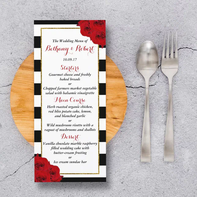 The Chic Modern Luxe Wedding Collection- Red Roses Menu | Zazzle