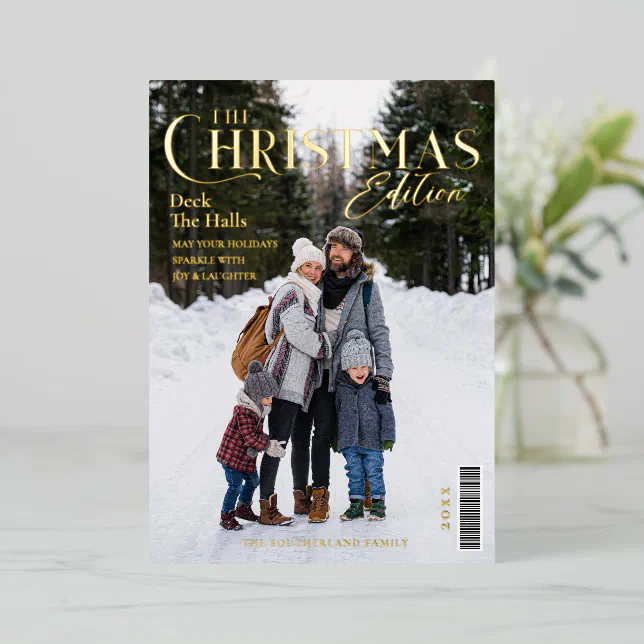 The Christmas Edition Family Photo Magazine Cover Foil Holiday Card ...