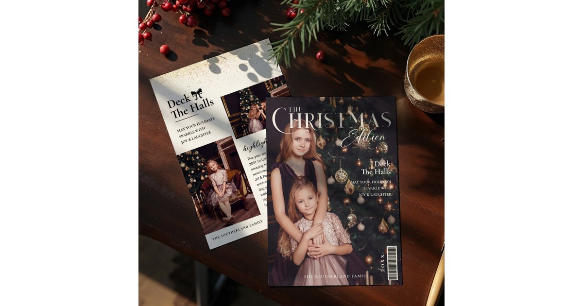 The Christmas Edition Family Photo Magazine Cover Holiday Card | Zazzle