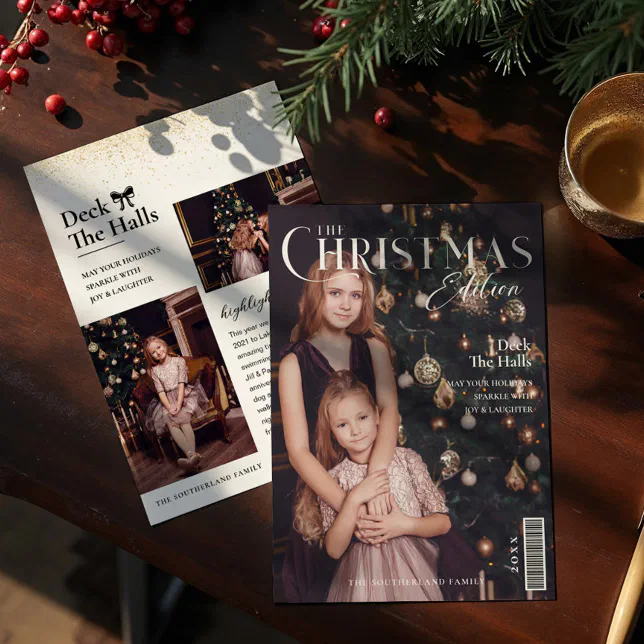 The Christmas Edition Family Photo Magazine Cover Holiday Card | Zazzle