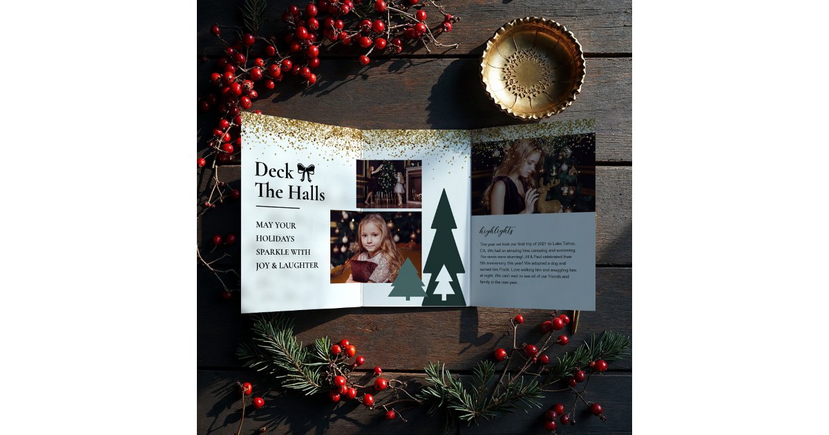 The Christmas Edition Family Photo Magazine Cover Tri-Fold Holiday Card ...
