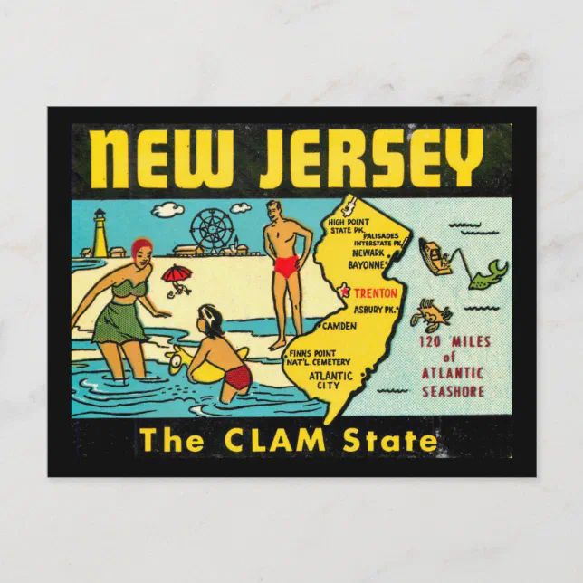 The Clam State, New Jersey, Vintage Postcard | Zazzle