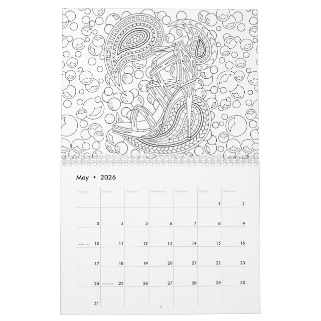 calendar coloring pages 2026
