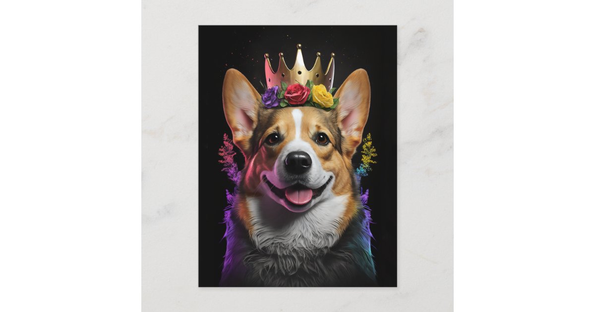The Corgi's Crown - Dog Art Postcard | Zazzle