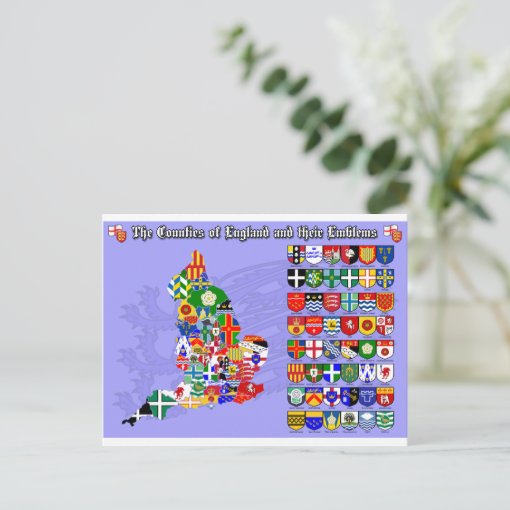 The Counties of England, their flags & emblems Postcard | Zazzle