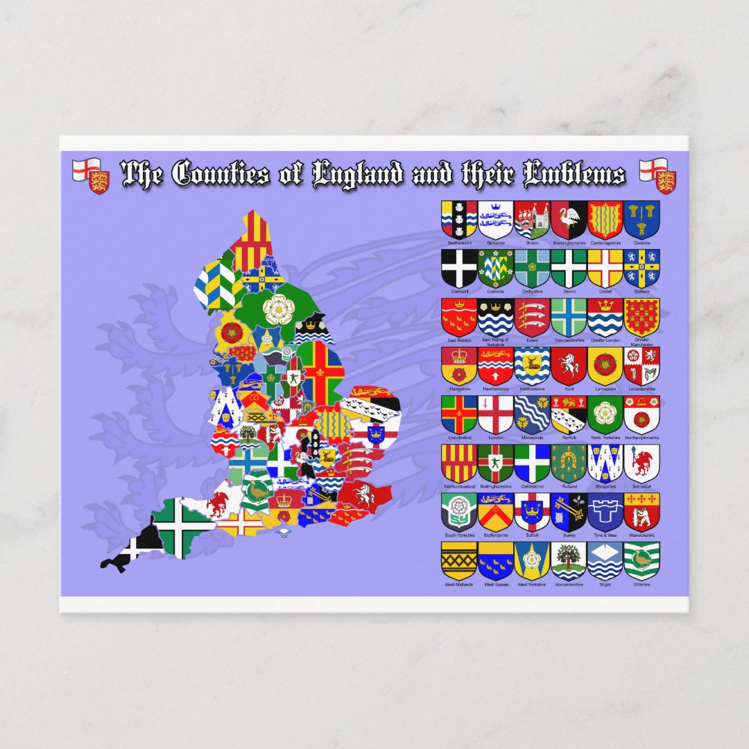 The Counties of England, their flags & emblems Postcard | Zazzle