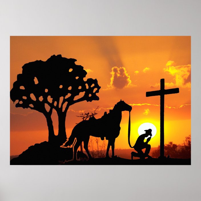 The Cowboy at the Cross Western Christian Art Poster | Zazzle.com