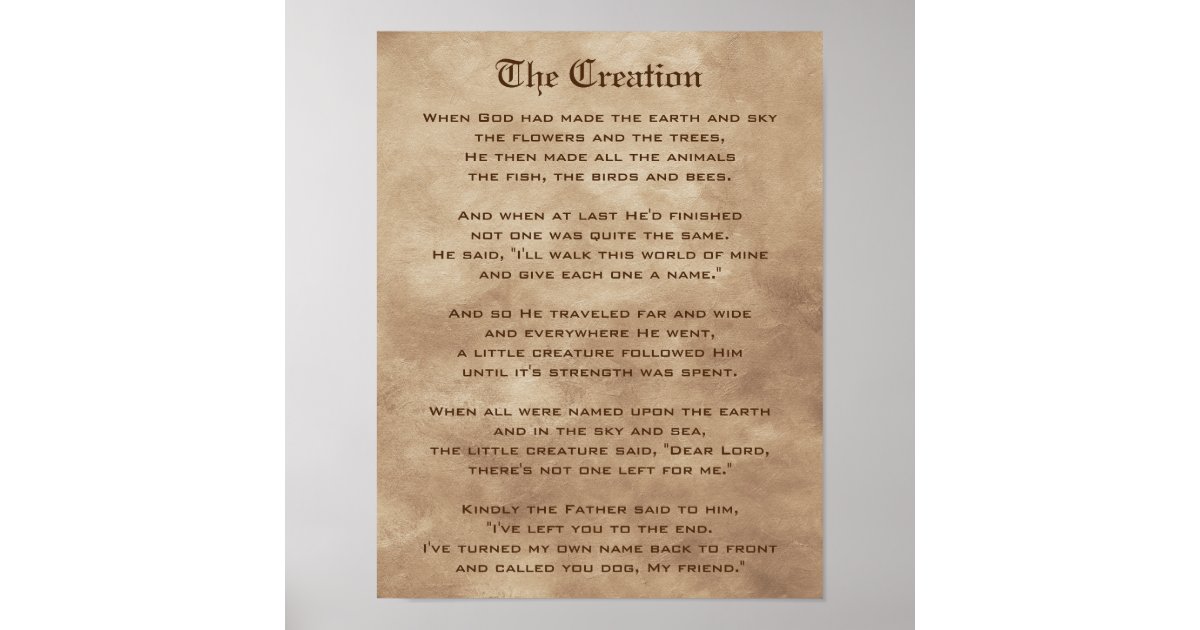 The Creation Dog Poem Poster | Zazzle