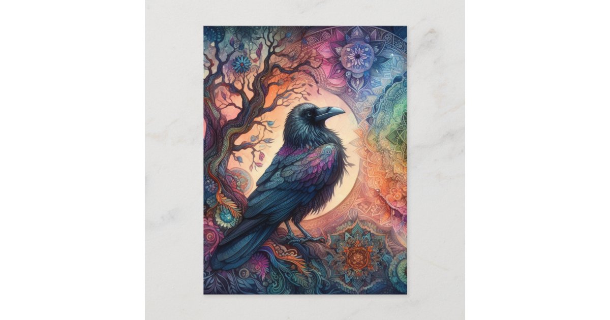 The Crow Tree of Life Mandala Pagan Postcard | Zazzle