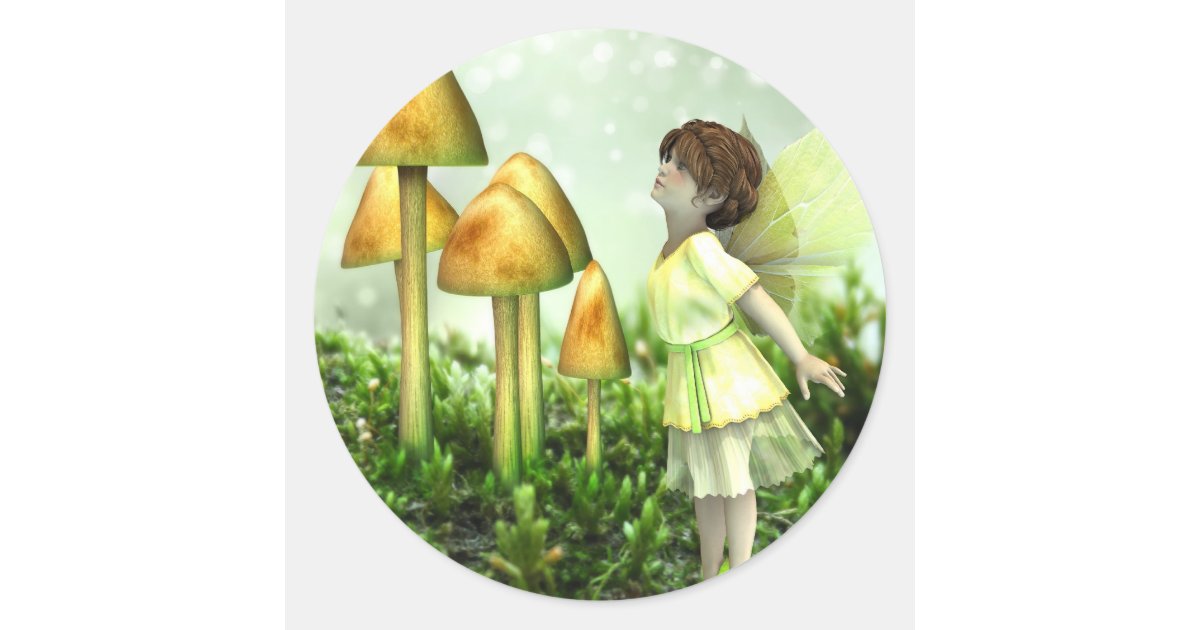 The Curious Fairy - Fairy and Toadstools Classic Round Sticker | Zazzle