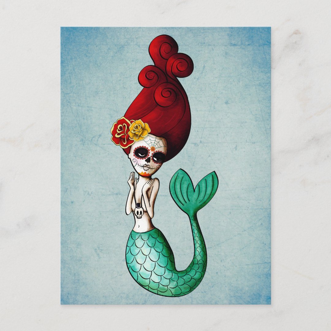 The Day of The Dead Beautiful Mermaid Postcard | Zazzle