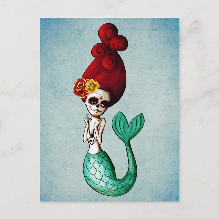 The Day of The Dead Beautiful Mermaid Postcard | Zazzle
