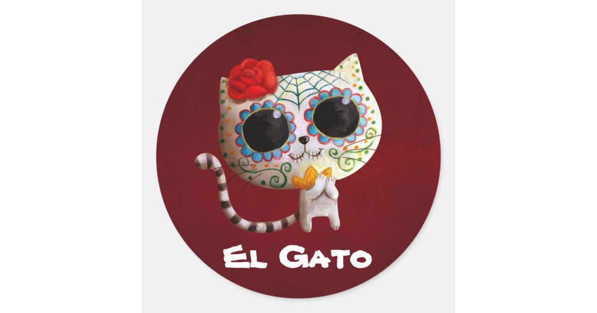 The Day of The Dead Cute Cat Classic Round Sticker | Zazzle