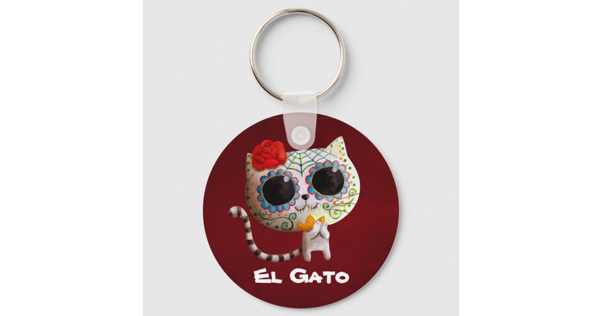 The Day of The Dead Cute Cat Keychain | Zazzle