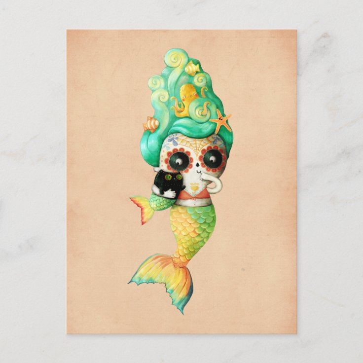 The Day of The Dead Mermaid Girl Postcard | Zazzle