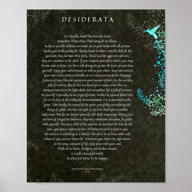 The Desiderata Poem by Max Ehrmann Chalk Art Poster | Zazzle