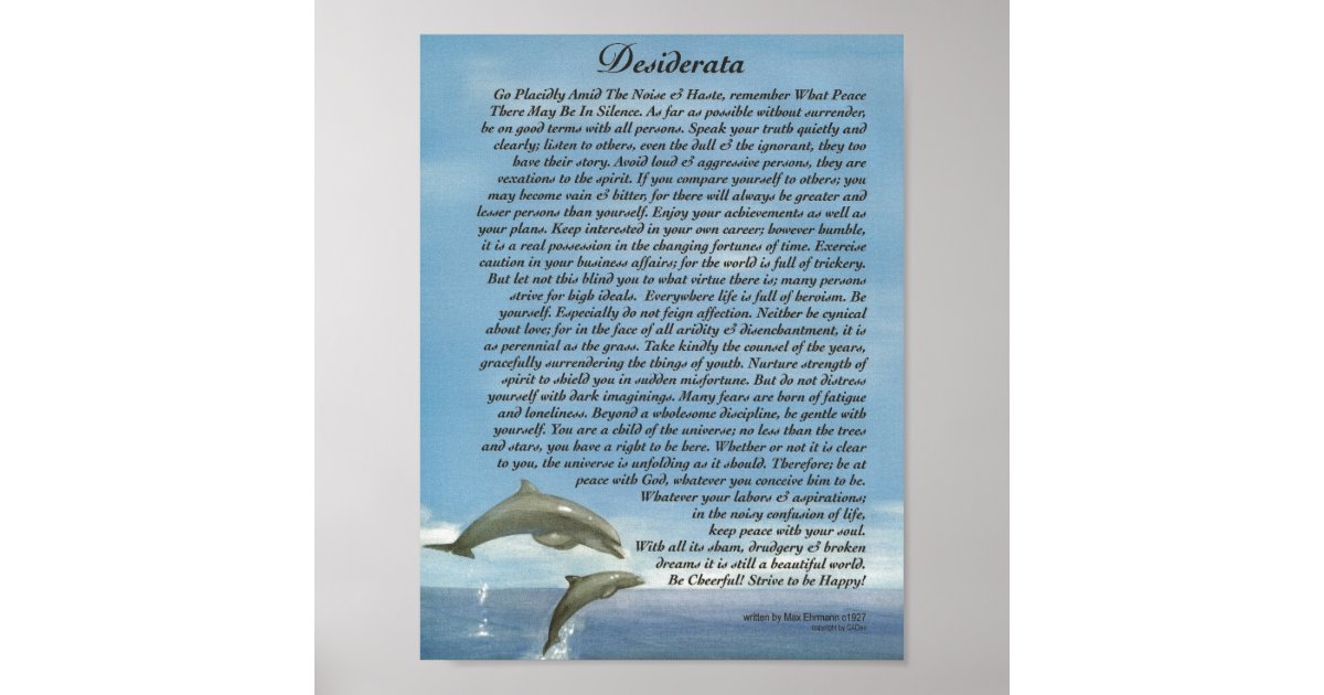 The Desiderata Poem with Playing Dolphins Poster | Zazzle