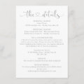 The Details Silver Script Wedding Information Enclosure Card | Zazzle