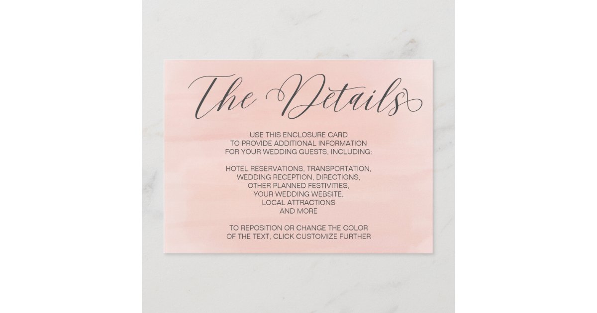 The Details Wedding Invitation Enclosure Card | Zazzle
