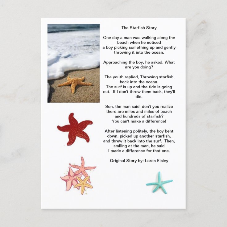 The difference of one, Starfish story. Postcard | Zazzle