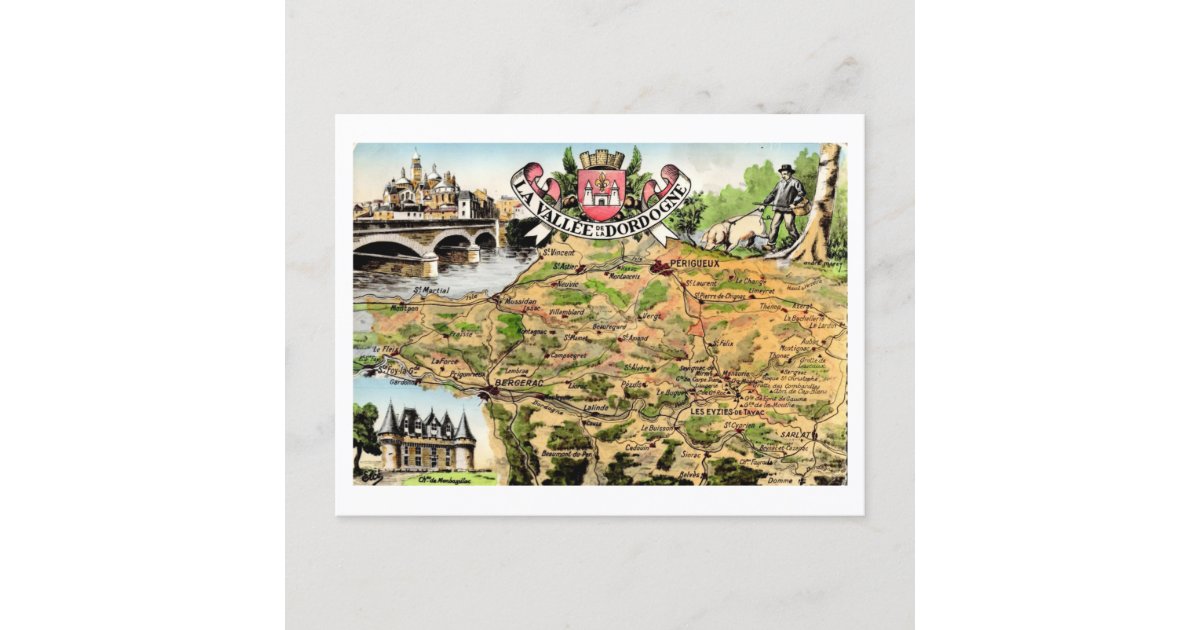 The Dordogne Valley France Map Postcard | Zazzle